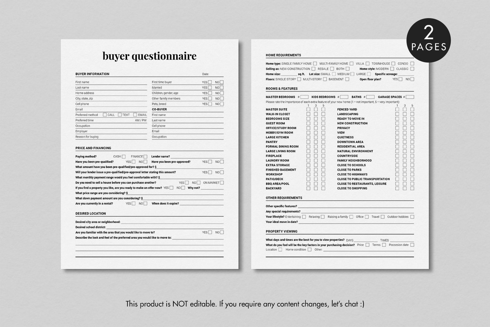 Canva Real Estate Buyer Questionnaire Buyer Intake Form | Etsy