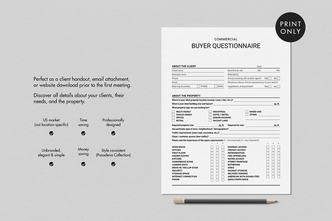 Commercial Real Estate Buyer Questionnaire Commercial | Etsy