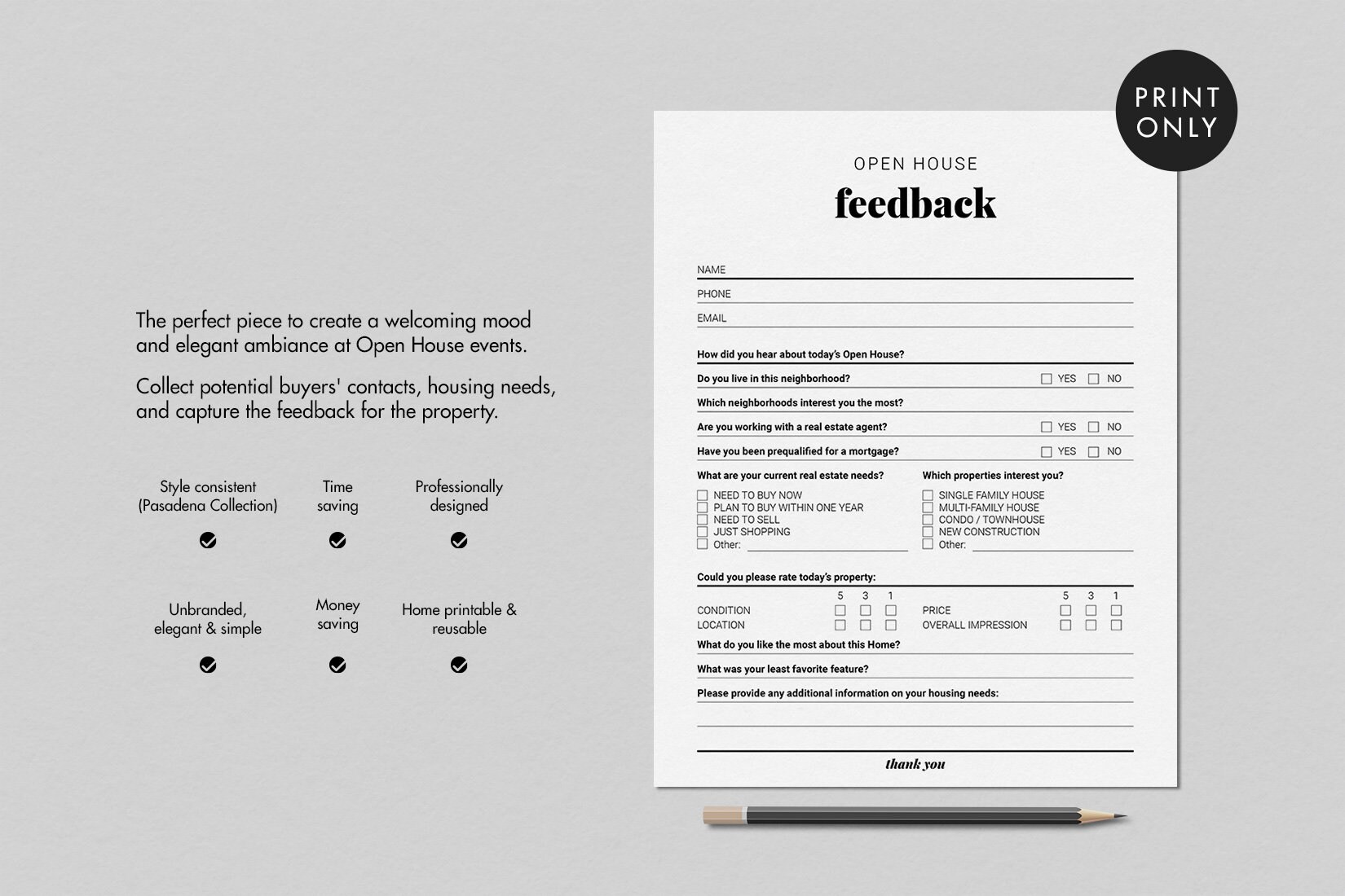 Real Estate Feedback Form, Open House Feedback Form, Buyer ...