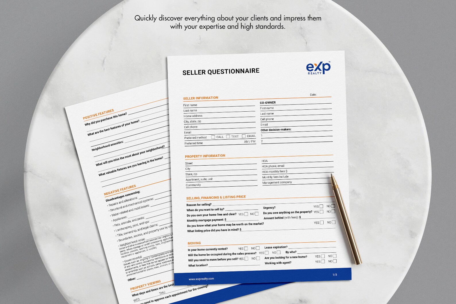 Exp Realty Seller Questionnaire, Client Consultation Form, Seller ...