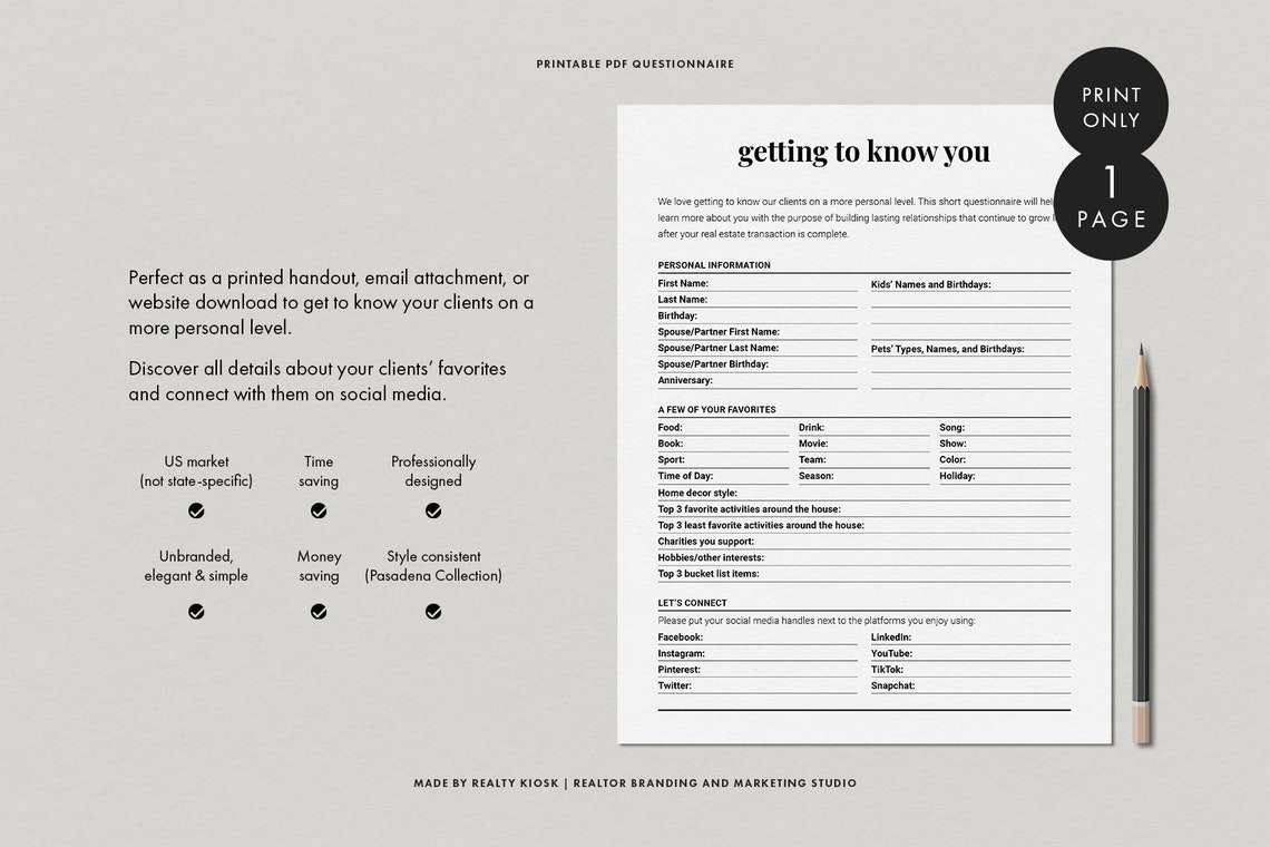 Getting to Know You, Real Estate Client Questionnaire, Getting to Know ...