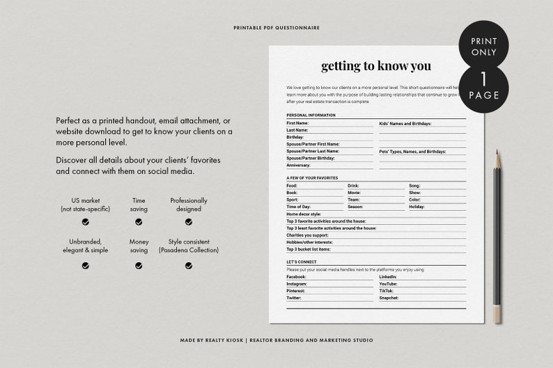 Getting to Know You, Real Estate Client Questionnaire, Getting to Know ...