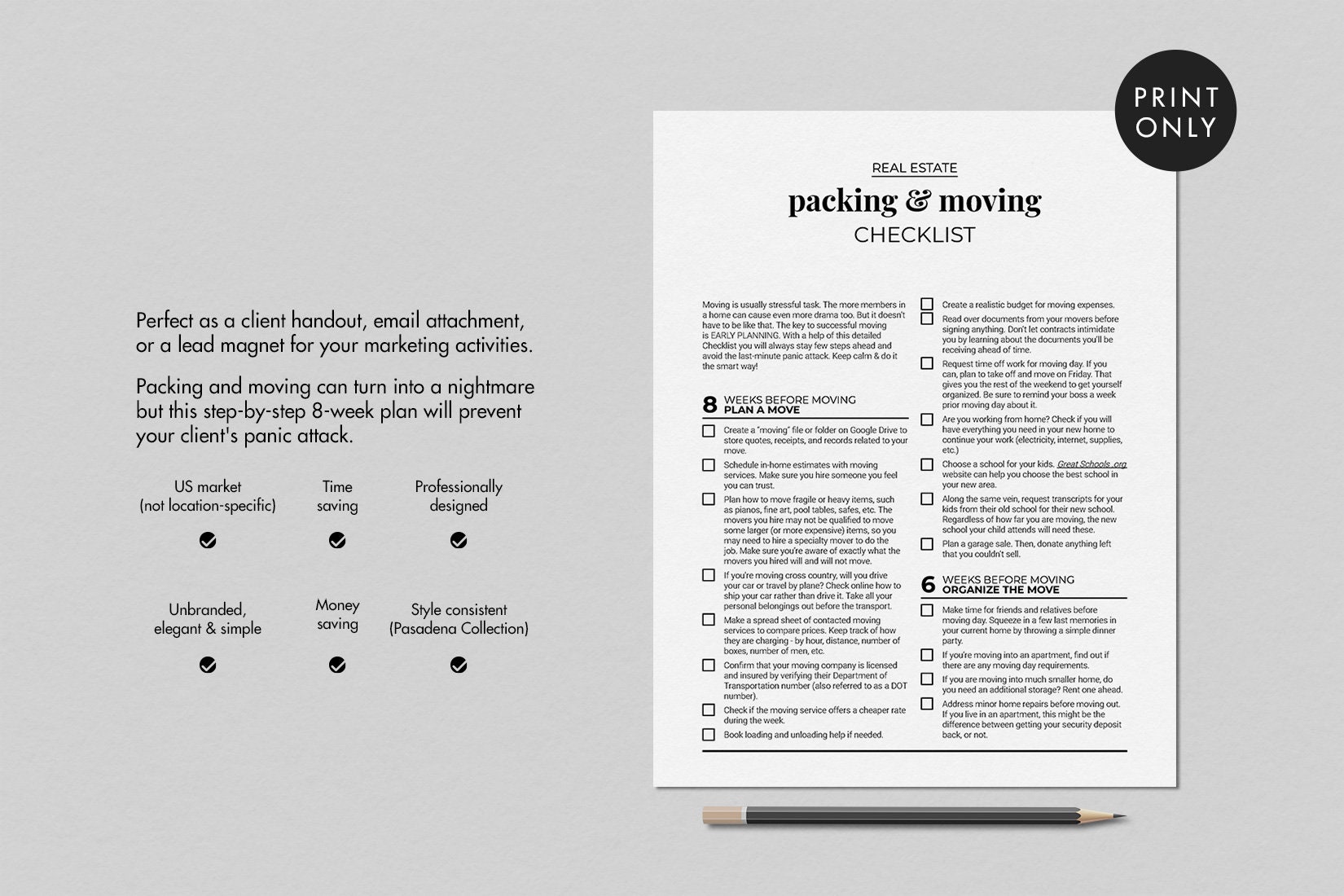 Real Estate Moving Checklist, Packing Checklist, Home Moving Checklist ...
