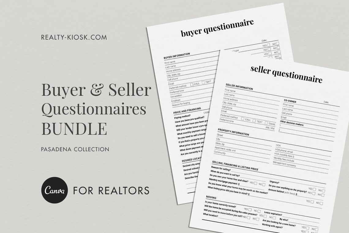 Buyer and Seller Questionnaire Canva Template Client | Etsy