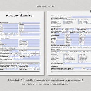 Fillable Real Estate Seller Questionnaire, Home Seller Form, Seller ...