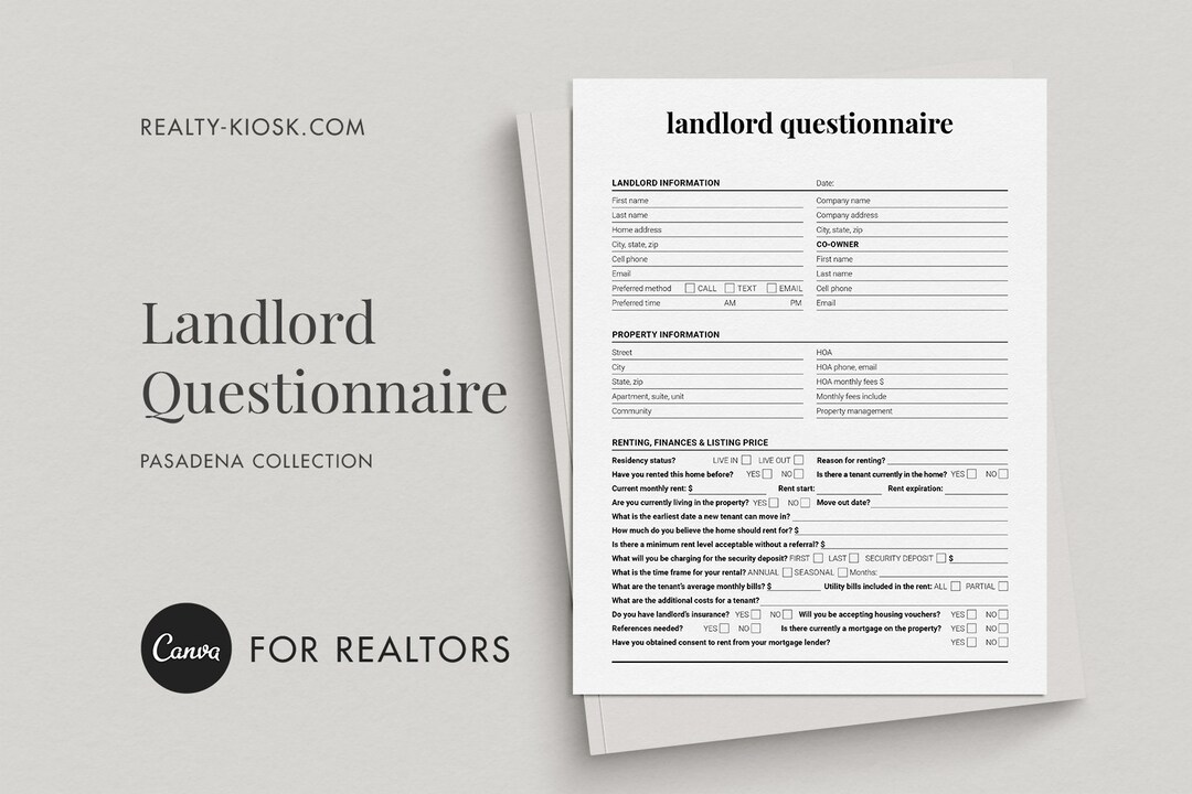 Canva Real Estate Landlord Questionnaire Landlord Intake - Etsy