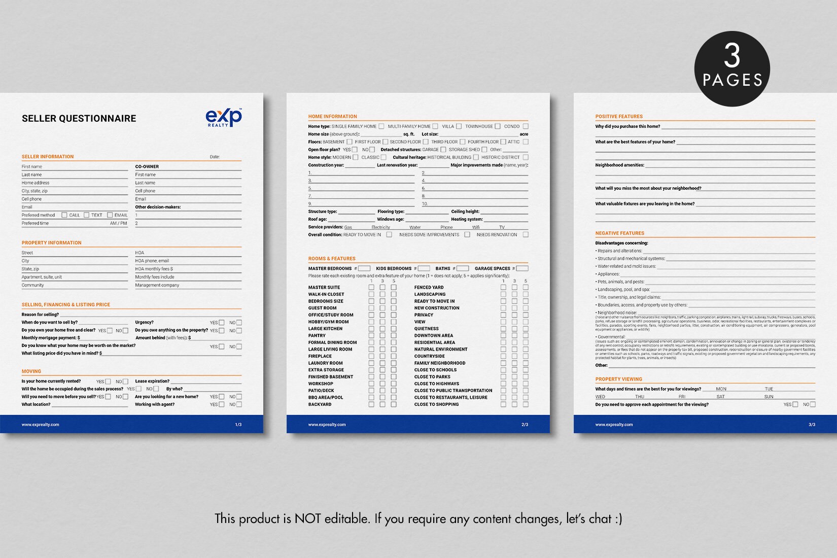 Exp Realty Seller Questionnaire, Client Consultation Form, Seller ...