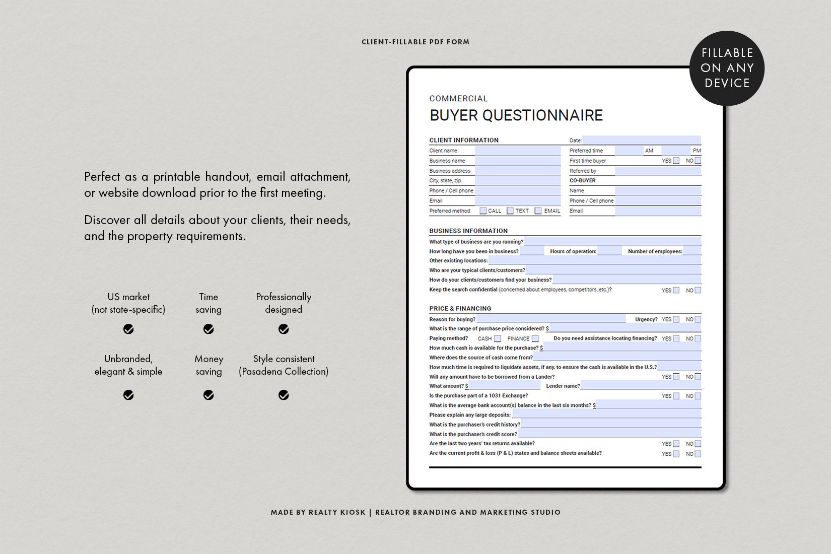 Commercial Real Estate Bundle, Commercial Realtor, Buyer Questionnaire ...