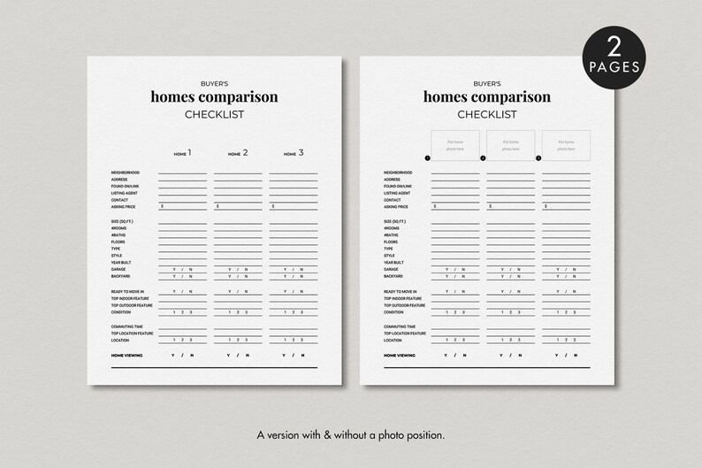 Homes Comparison Checklist, Home Search List, First Time Home Buyer ...