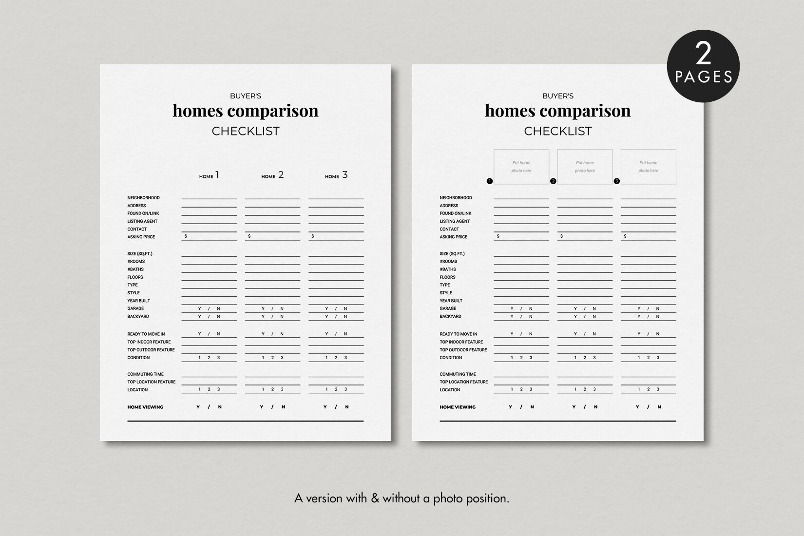 Homes Comparison Checklist, Home Search List, First Time Home Buyer ...