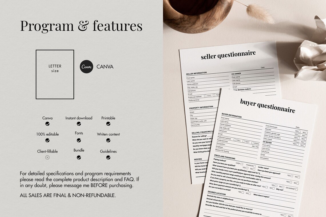 Buyer and Seller Questionnaire Canva Template Client | Etsy