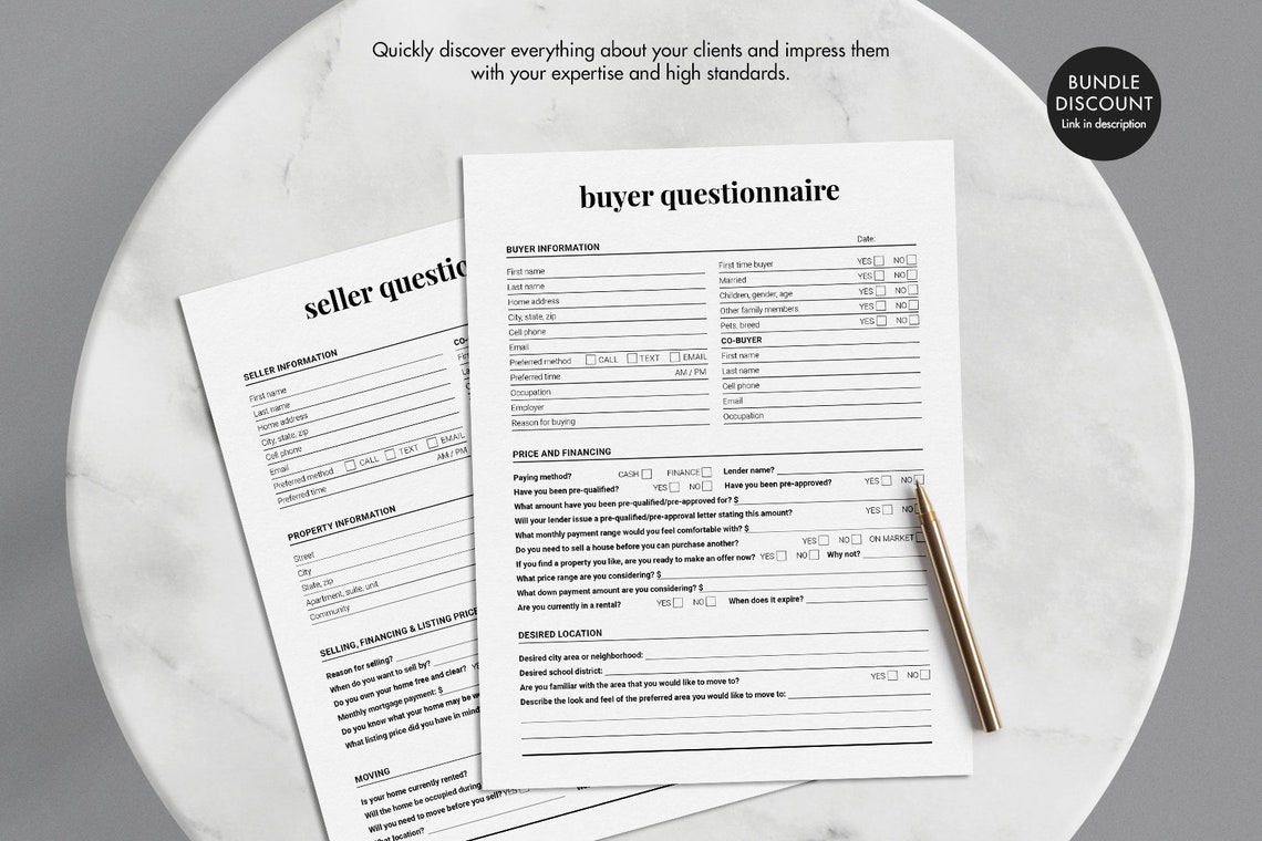 Real Estate Buyer Questionnaire Buyer Consultation Form | Etsy