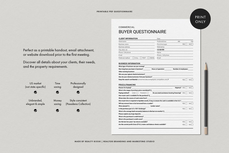 Commercial Real Estate Bundle, Buyer Questionnaire, Seller ...