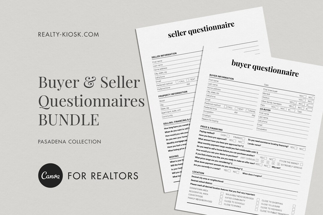 Buyer and Seller Questionnaire, Canva Template, Client Consultation ...