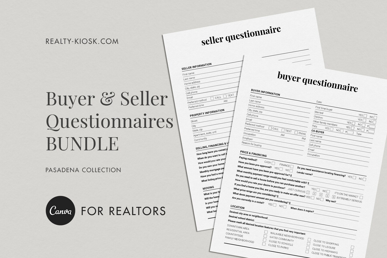 Buyer and Seller Questionnaire, Canva Template, Client Consultation ...