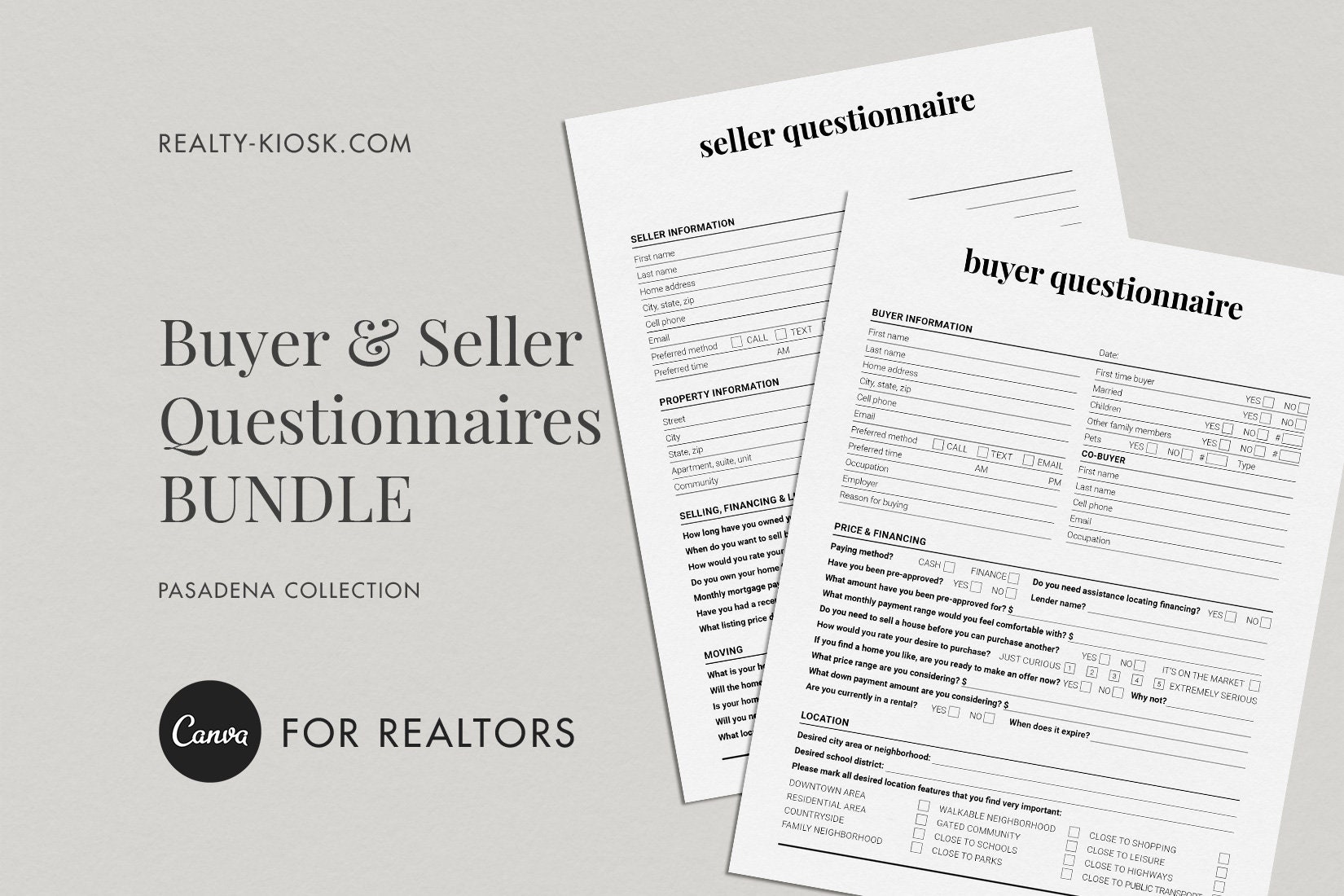 Buyer and Seller Questionnaire, Canva Template, Client Consultation ...