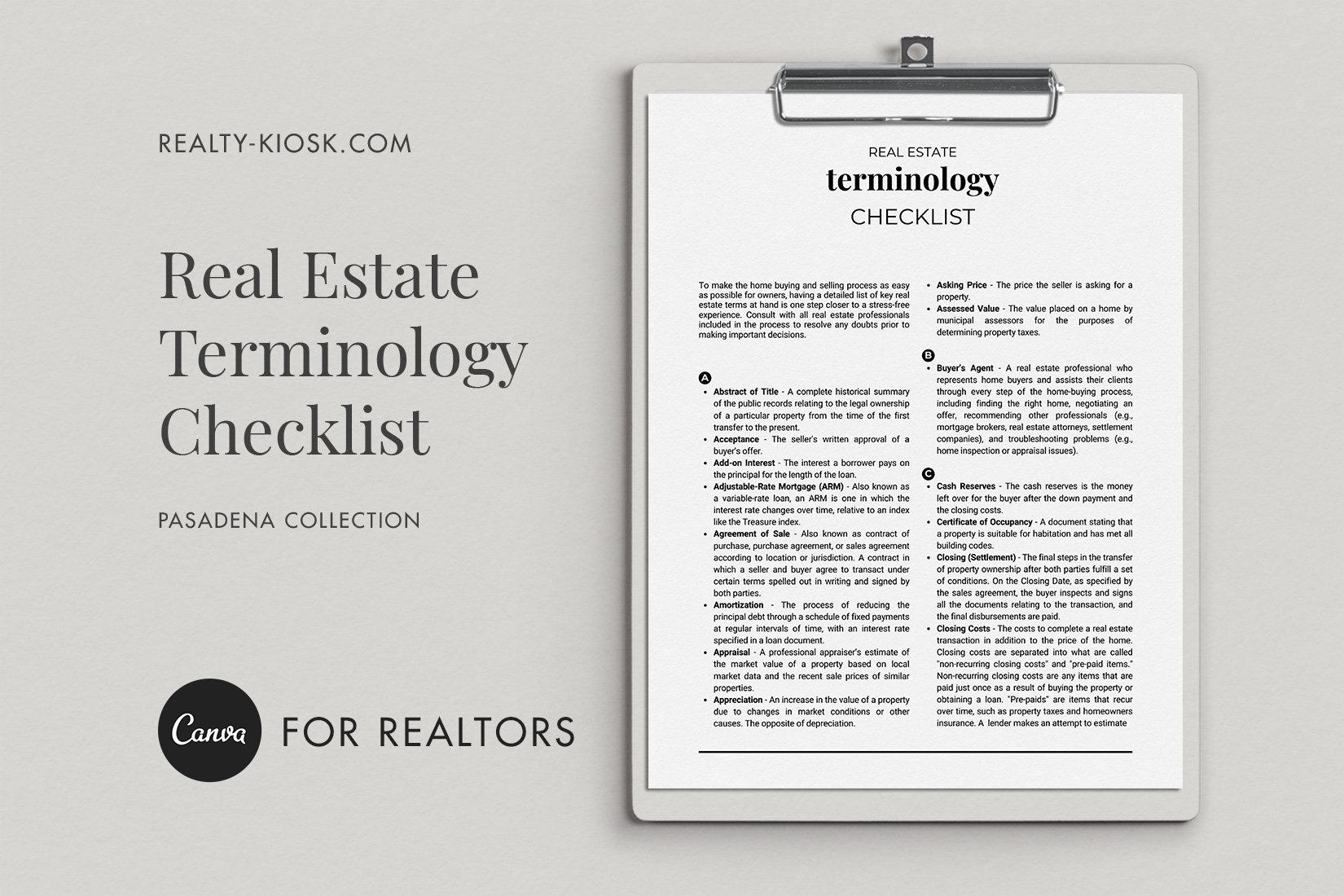 Real Estate Terms Checklist, Realtor Marketing, Real Estate Terminology ...