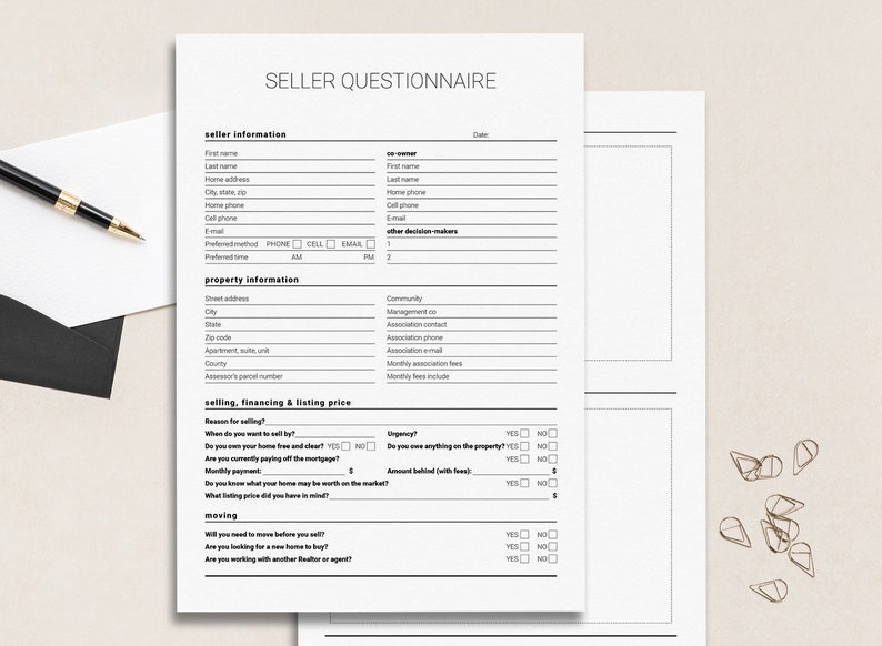 Real Estate Seller Questionnaire Client Questionnaire Form | Etsy