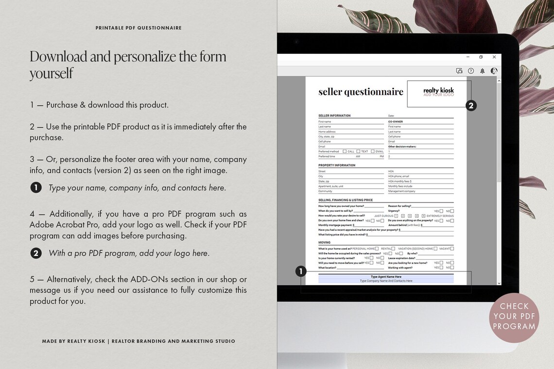 Real Estate Seller Questionnaire, Client Questionnaire Form, Seller ...