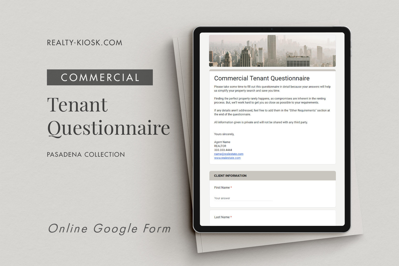 Commercial Real Estate Tenant Questionnaire, Tenant Intake, Tenant Web ...