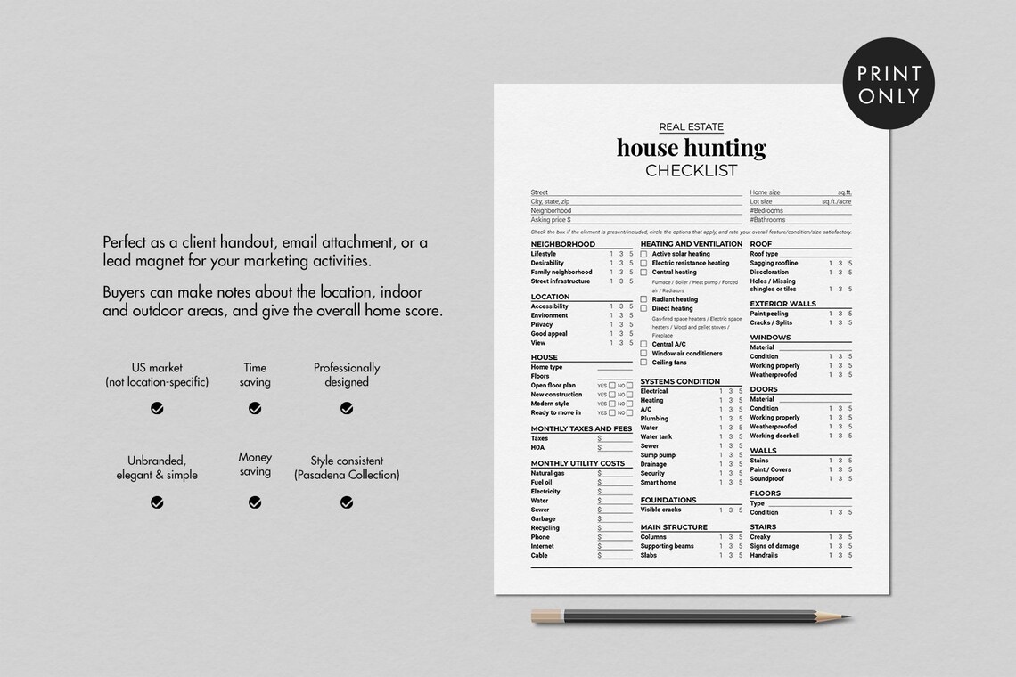 Real Estate House Hunting Checklist, Home Buyer Checklist, Dream Home ...