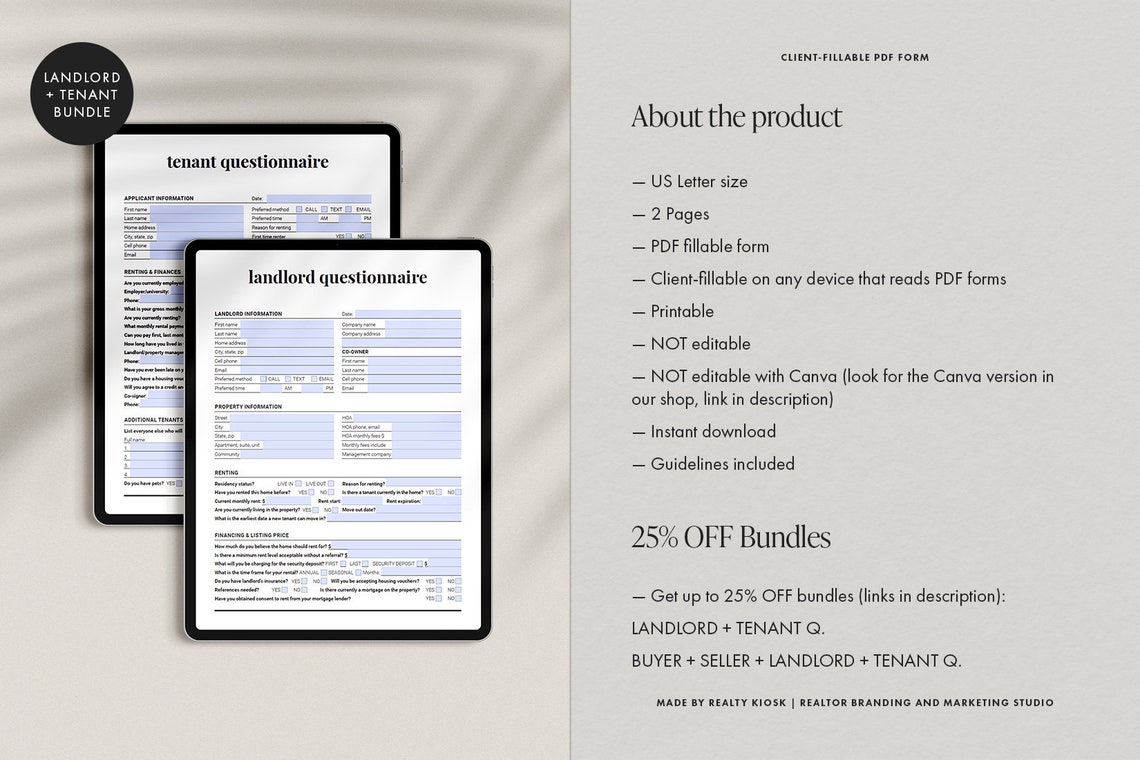 Fillable Real Estate Landlord Form, Fillable Landlord Questionnaire ...