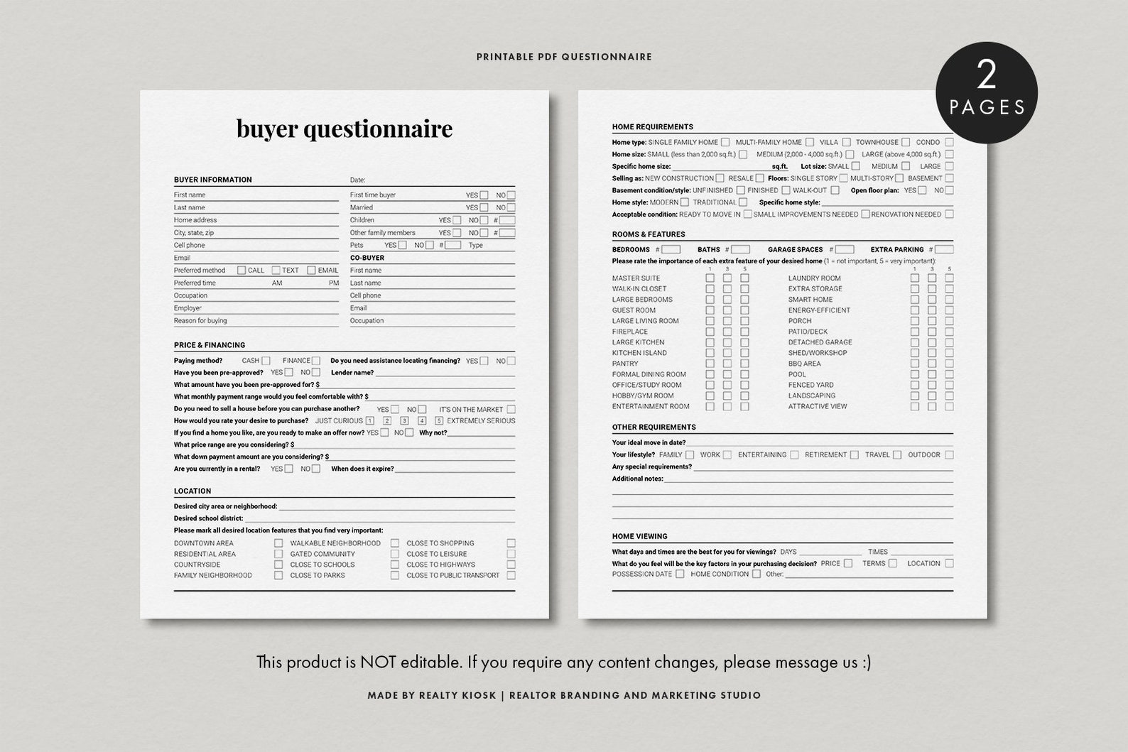 Real Estate Buyer Questionnaire, Buyer Consultation Form, Client ...