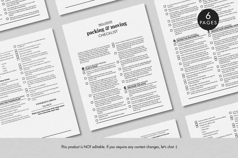 Real Estate Moving Checklist, Packing Checklist, Home Moving Checklist ...