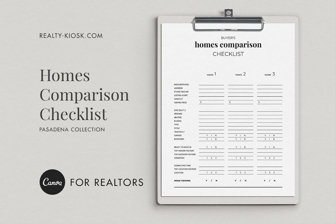 Homes Comparison Checklist, Home Search List, First Time Home Buyer ...