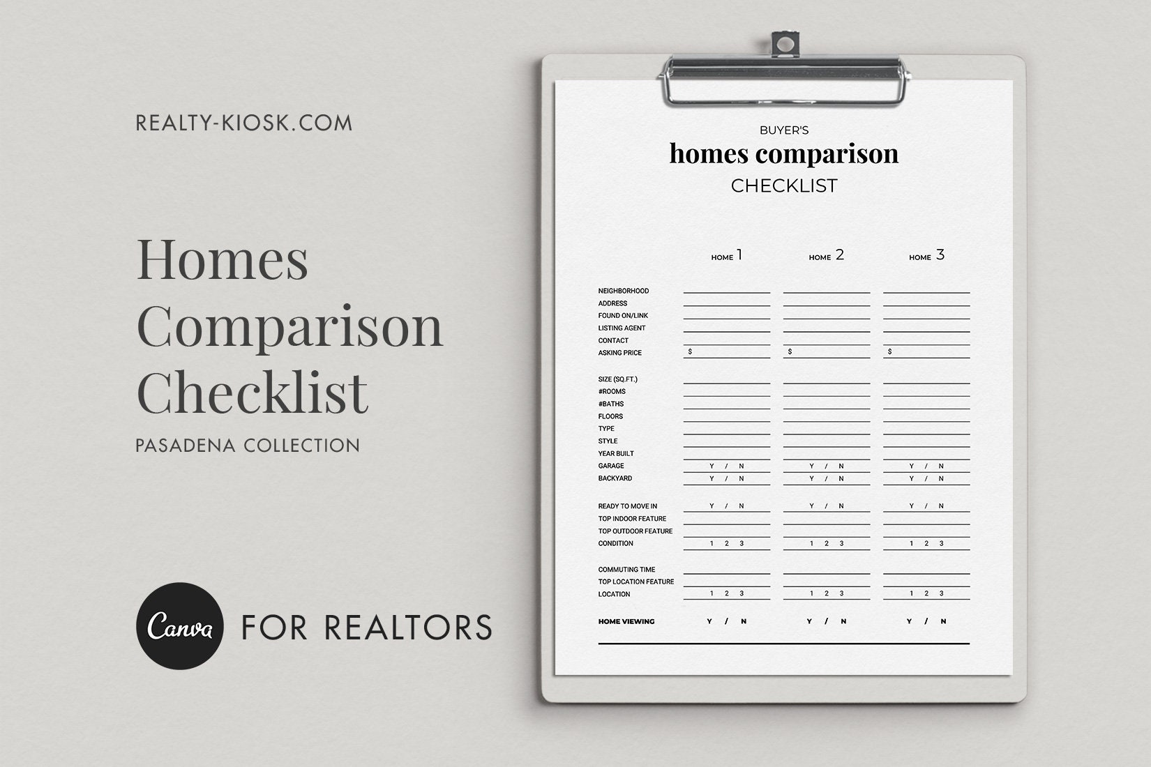Homes Comparison Checklist, Home Search List, First Time Home Buyer ...