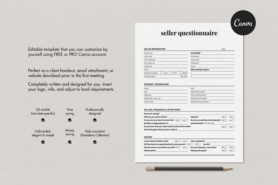 Buyer and Seller Questionnaire Canva Template Client | Etsy