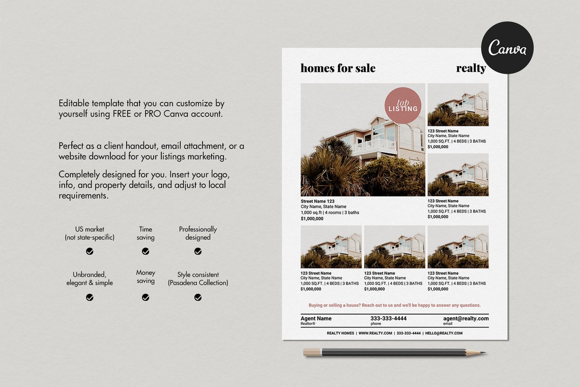 Realtor Multiple Listings Flyer Homes for Sale Recently - Etsy