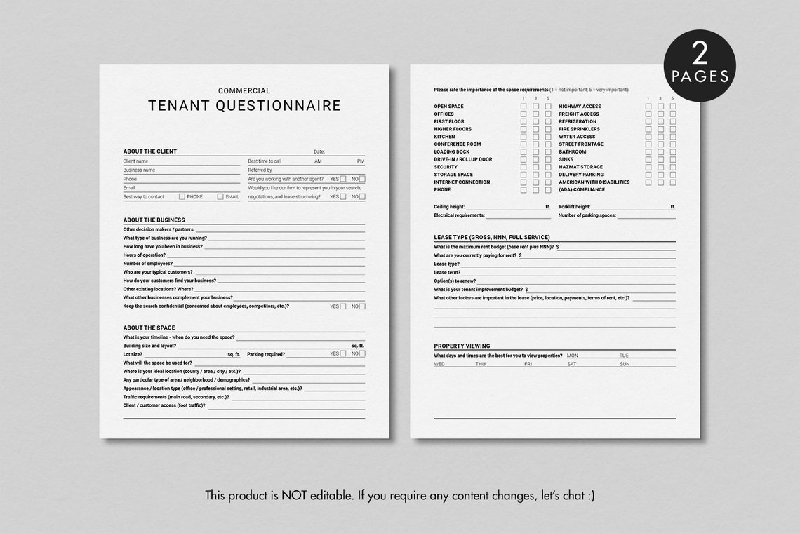 Commercial Real Estate Tenant Questionnaire Commercial | Etsy