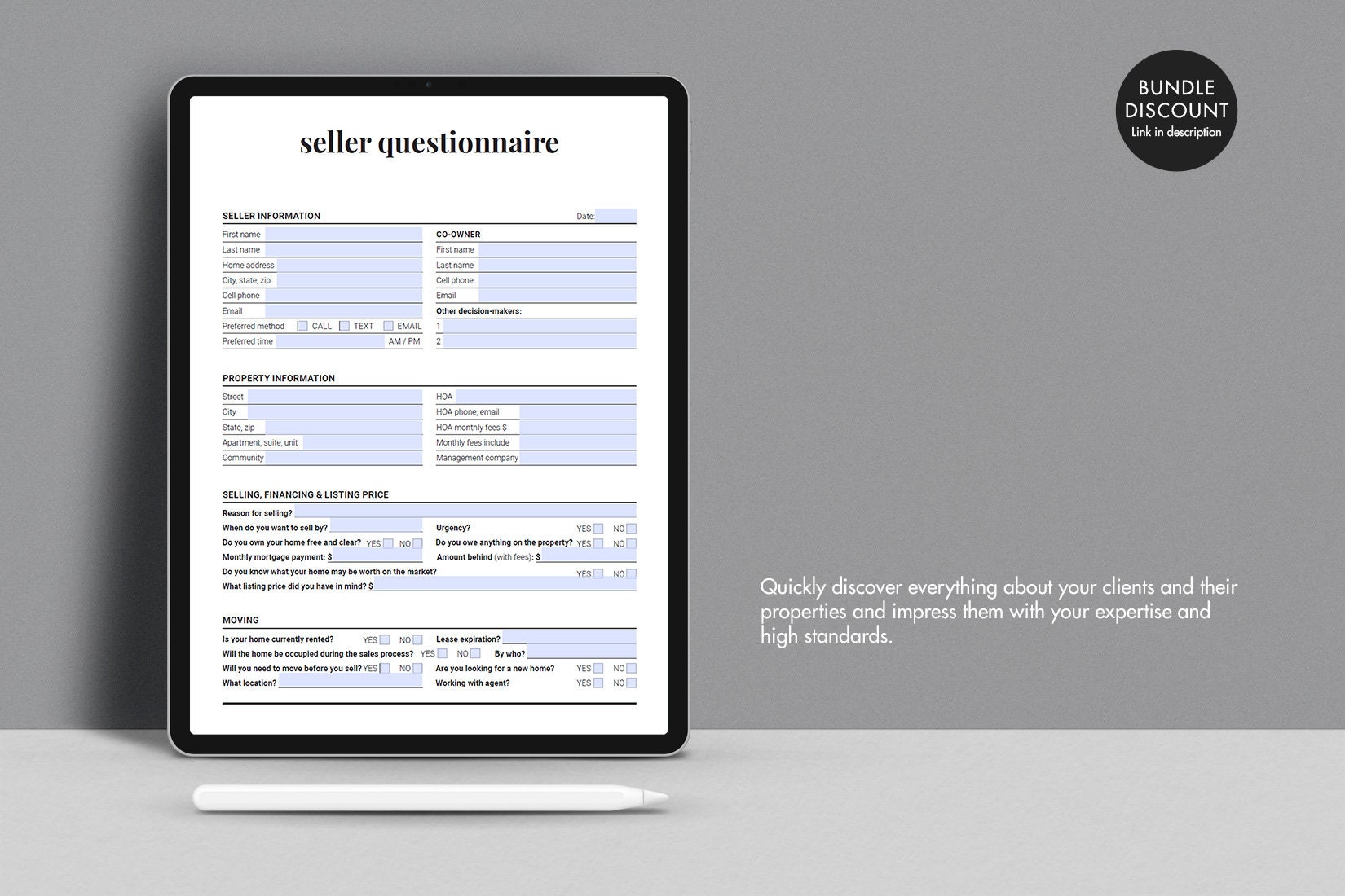 Fillable Real Estate Seller Questionnaire Home Seller Form | Etsy
