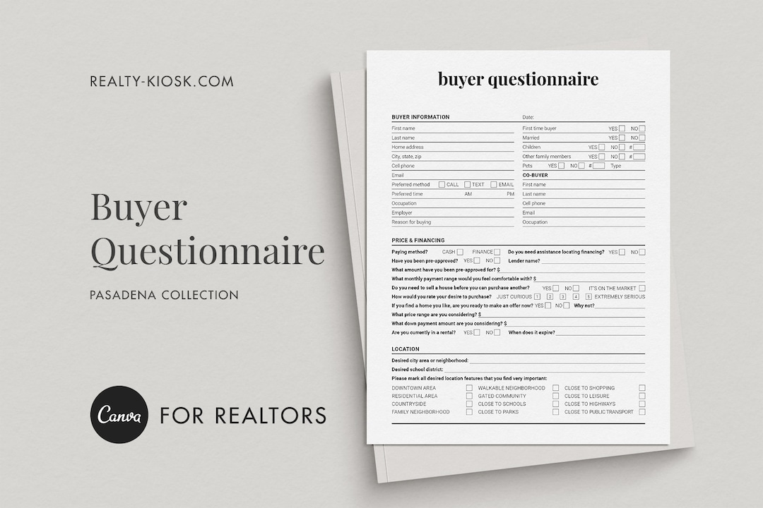 Canva Real Estate Buyer Questionnaire, Buyer Intake Form, Client ...
