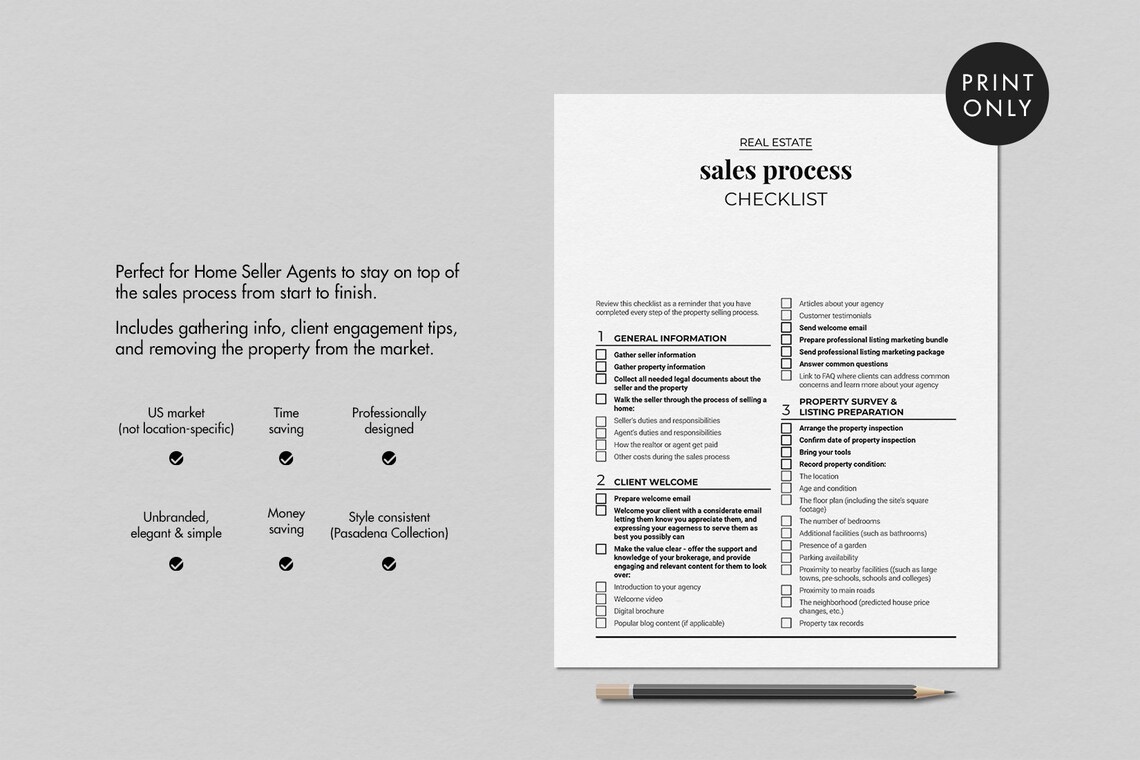 Real Estate Sales Process Checklist, Home Listing Checklist, Realtor ...