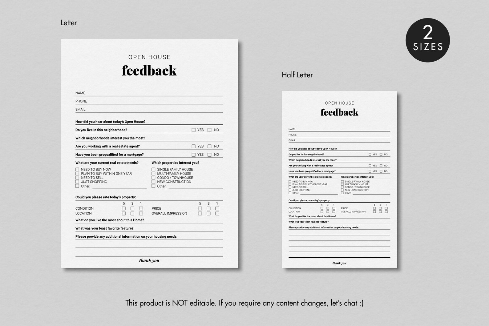 Real Estate Feedback Form, Open House Feedback Form, Buyer ...