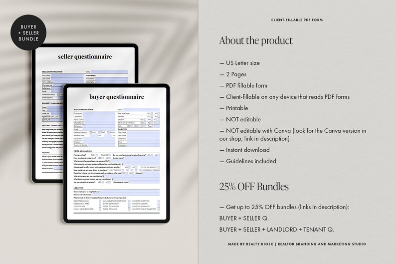 Fillable Real Estate Seller Questionnaire, Home Seller Form, Seller ...
