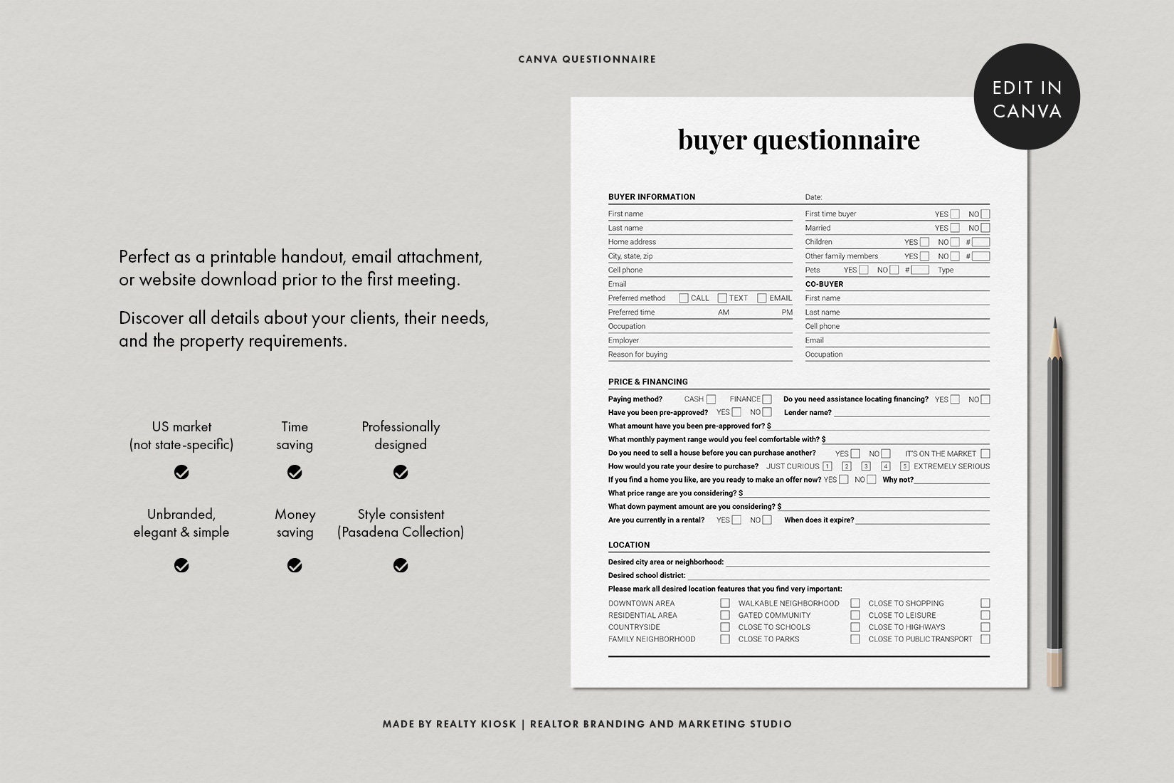 Canva Real Estate Buyer Questionnaire, Buyer Intake Form, Client ...