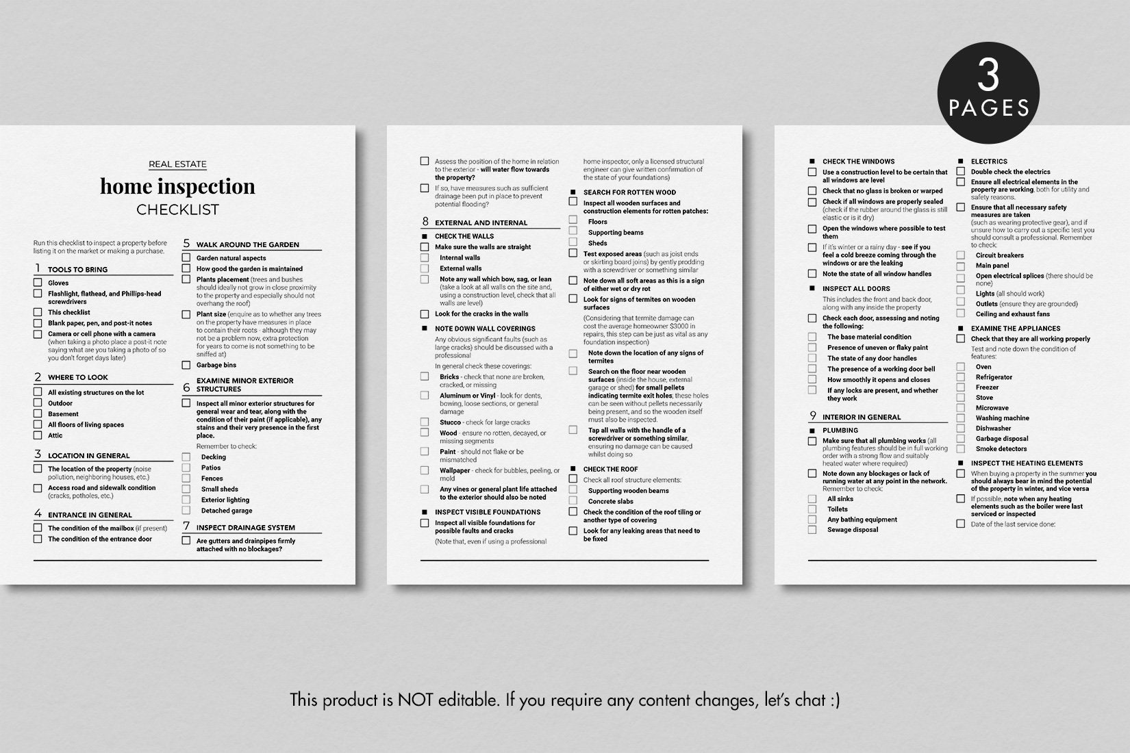 Real Estate Home Inspection Checklist, Home Buyer Checklist, Property ...