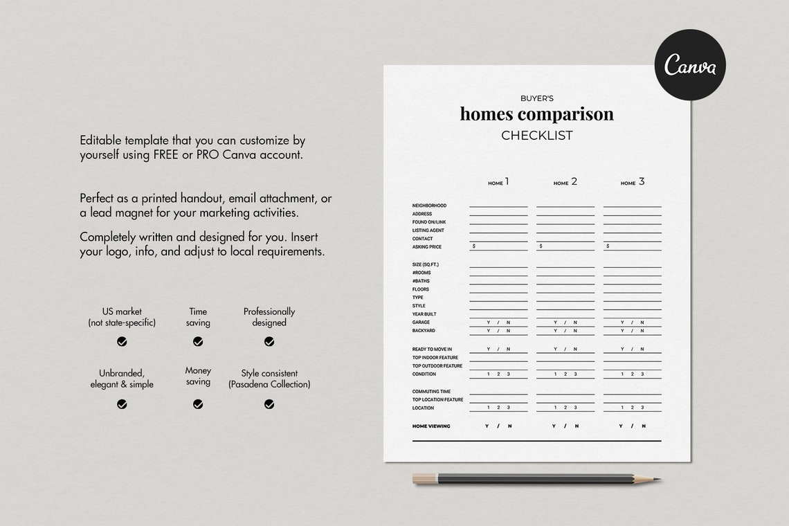 Homes Comparison Checklist Home Search List First Time Home - Etsy