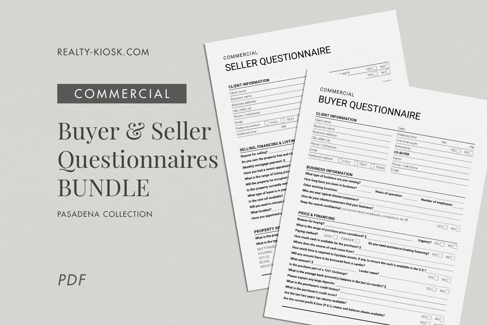 Commercial Real Estate Bundle, Buyer and Seller Questionnaire, Client ...