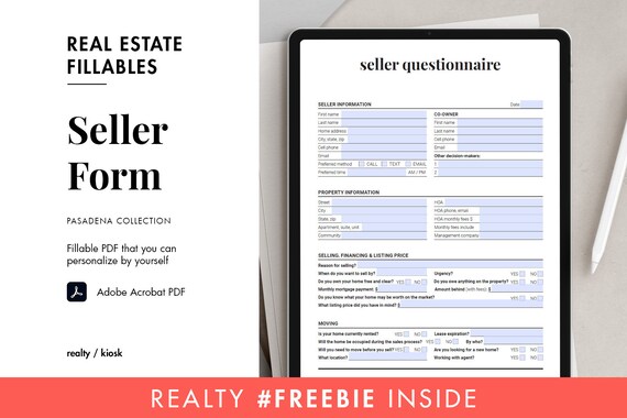 Fillable Real Estate Seller Questionnaire Home Seller Form | Etsy