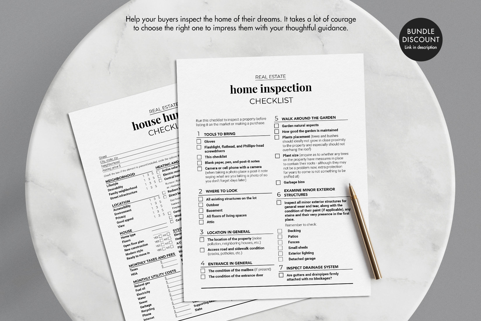Real Estate Home Inspection Checklist, Home Buyer Checklist, Property ...