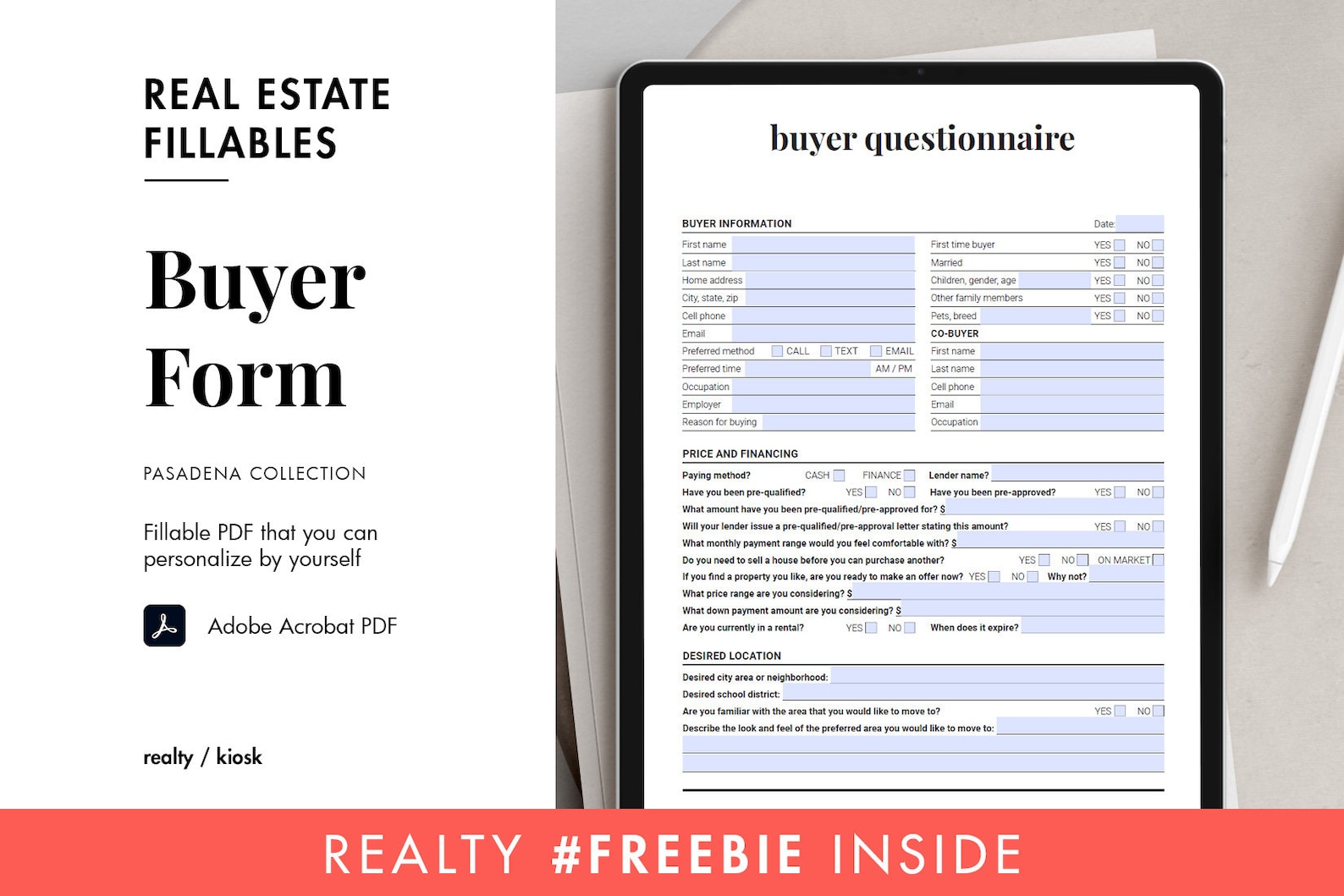 Fillable Real Estate Home Buyer Questionnaire Buyer | Etsy