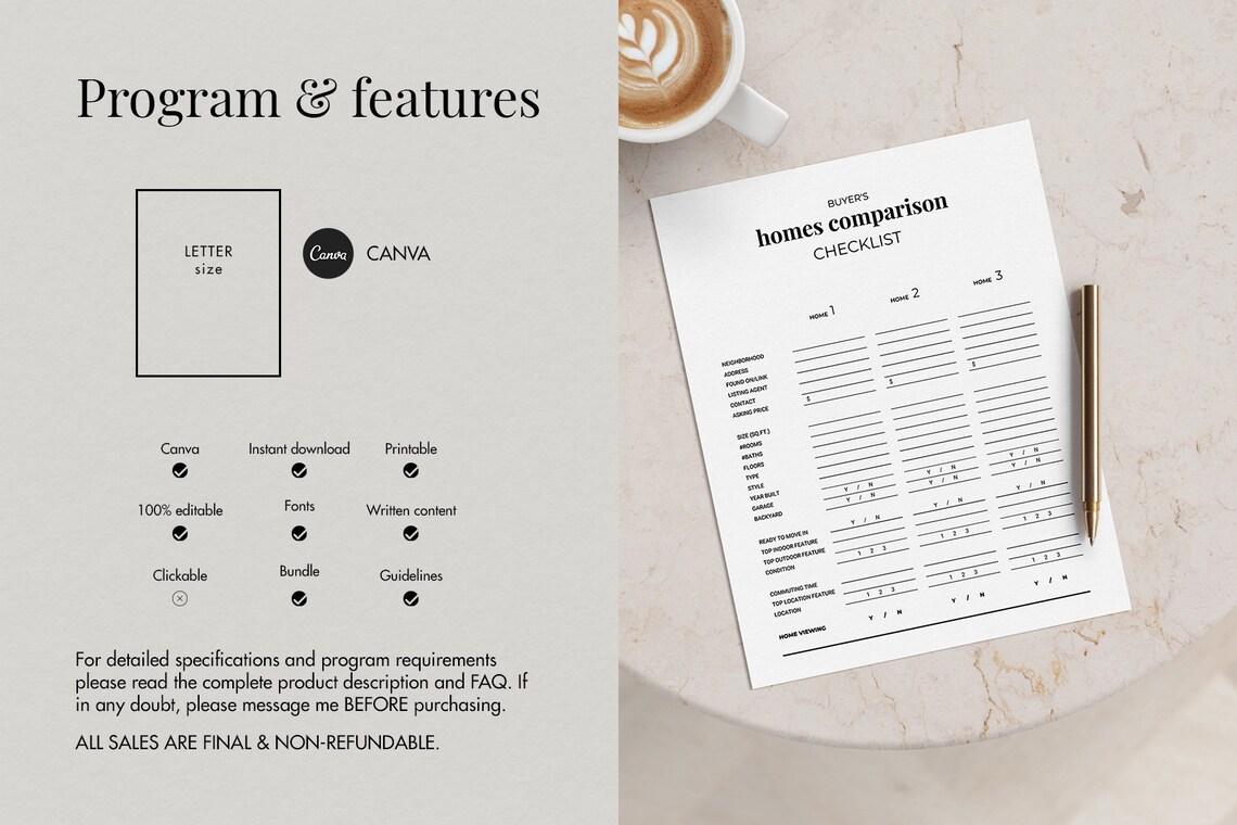 Homes Comparison Checklist Home Search List First Time Home - Etsy