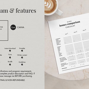 Homes Comparison Checklist, Home Search List, First Time Home Buyer ...