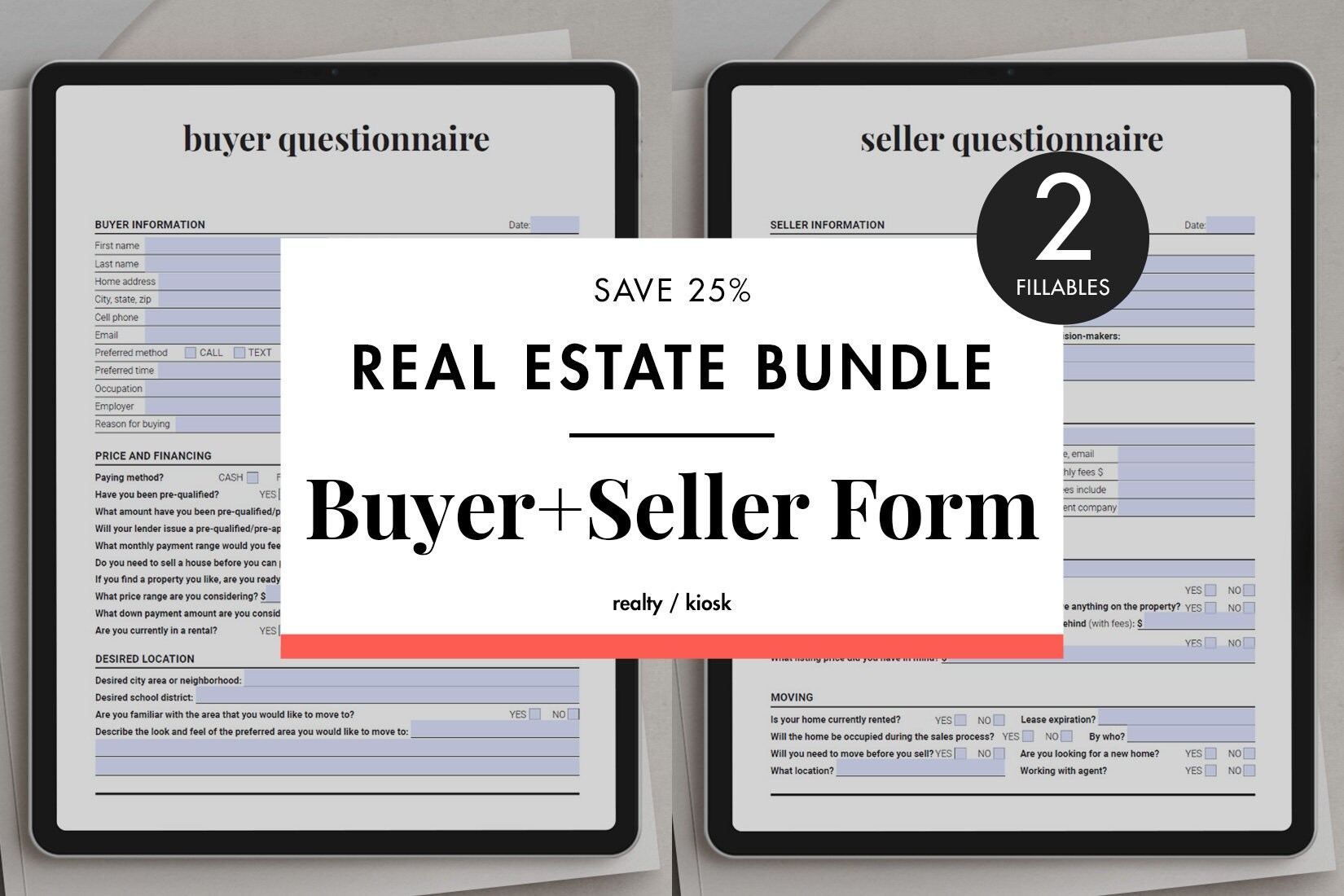 Real Estate Bundle Buyer and Seller Questionnaire Client | Etsy