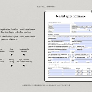 Fillable Real Estate Tenant Form, Tenant Questionnaire, Fillable PDF ...
