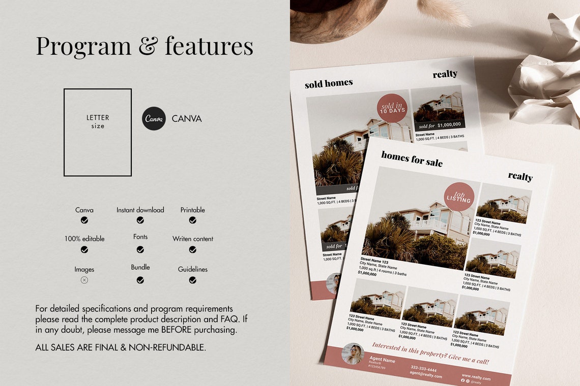 Realtor Multiple Listings Flyer Homes for Sale Recently - Etsy